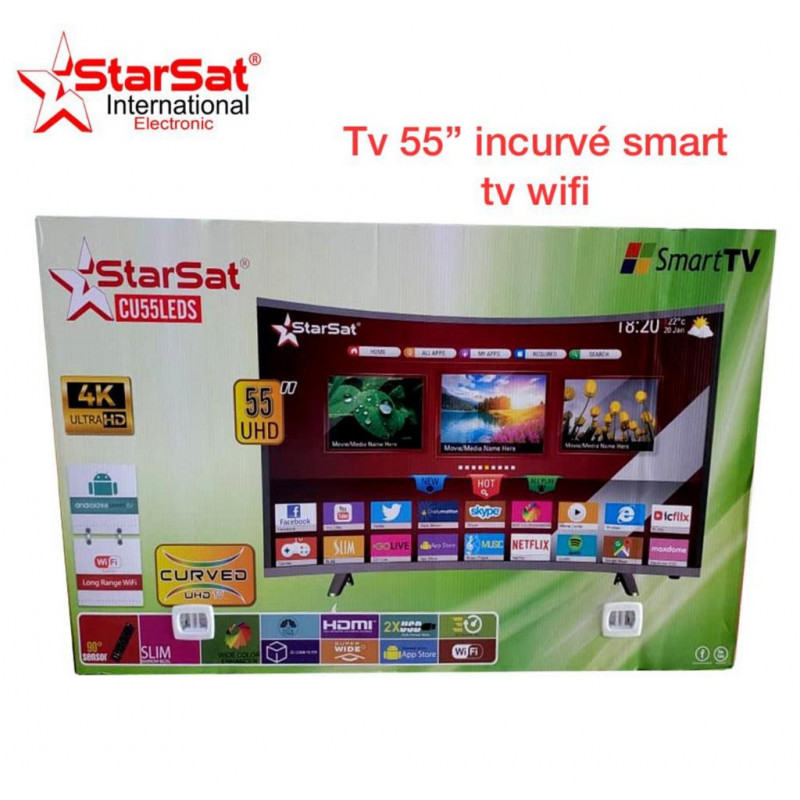 Smart TV Wifi 55 pouces incurvée Starsat - 6mois - EMAFMARKET