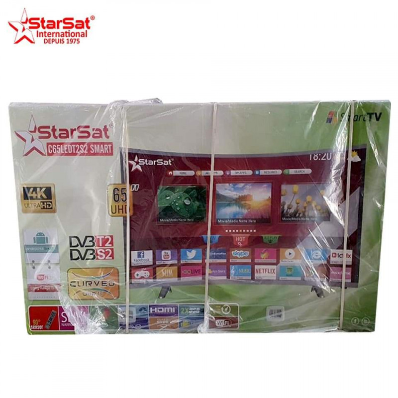 Smart TV incurvée 65 pouces UHD 4K - 6 mois Starsat - EMAFMARKET